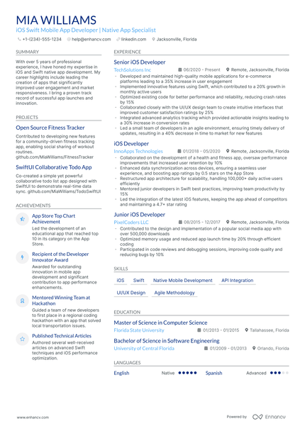 5 Mobile Application Developer Resume Examples & Guide for 2024