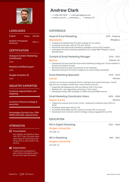 5 Email Marketing Resume Examples & Guide for 2024