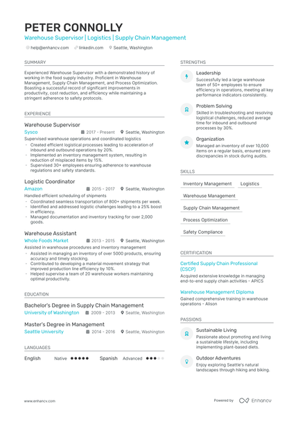 5 Warehouse Supervisor Resume Examples & Guide for 2024