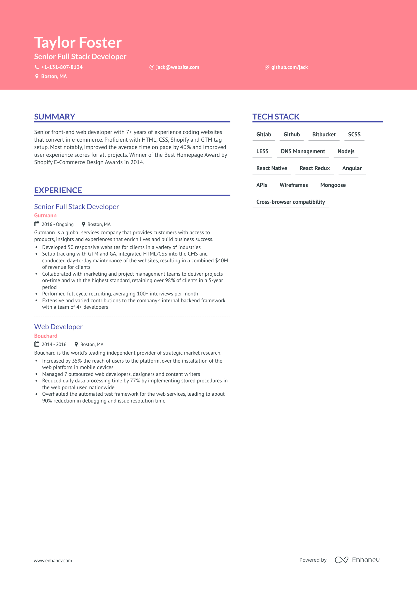 Web Developer Resume Guide for 2023: Examples and Shortcuts (Layout ...