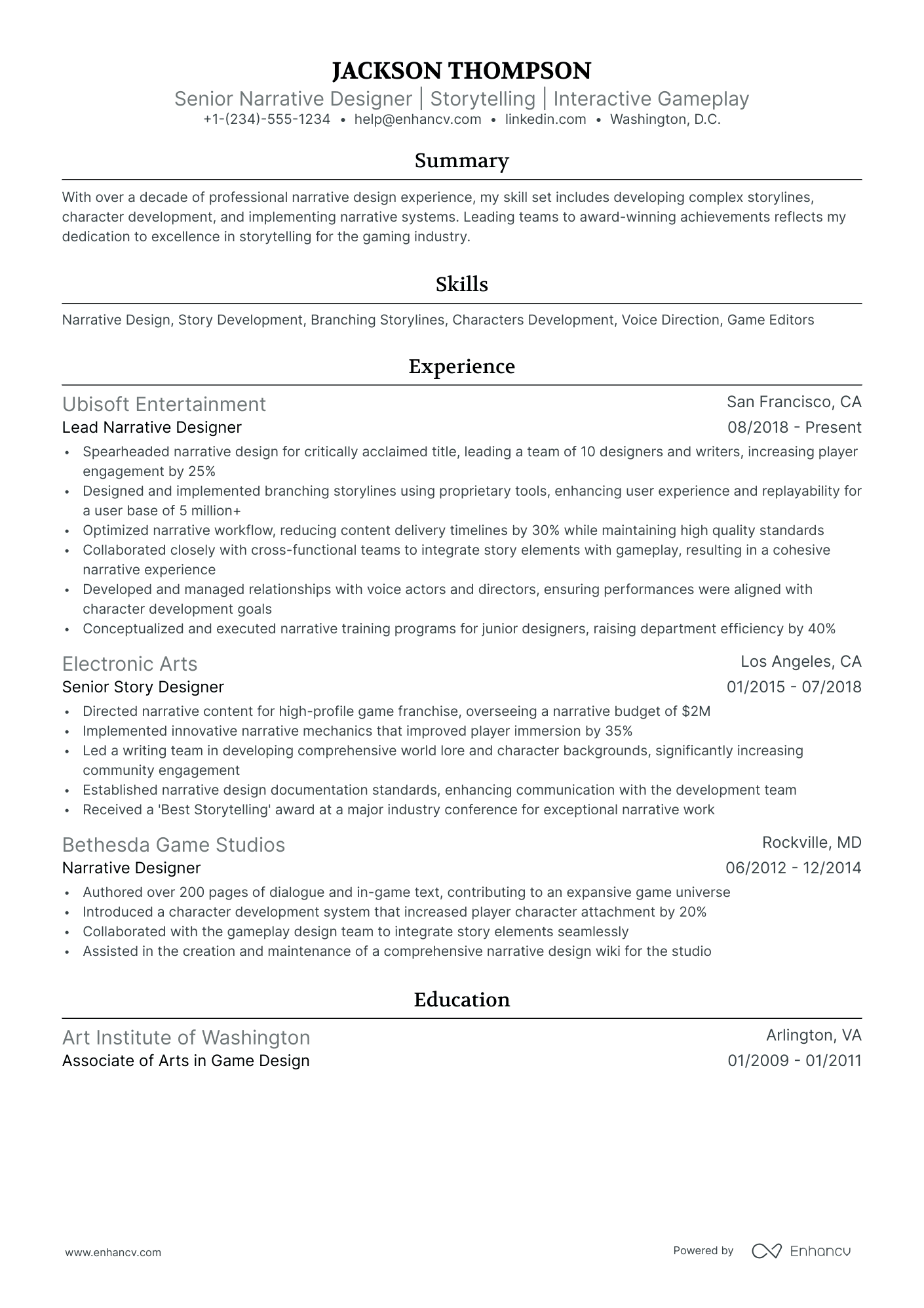 10 Narrative Designer Resume Examples, Templates & Guide for 2026