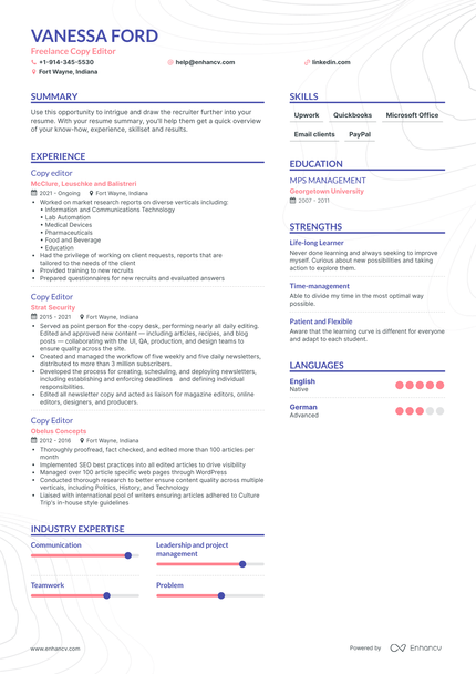 Freelance Copy Editor Resume Examples & Guide for 2023 (Layout, Skills ...