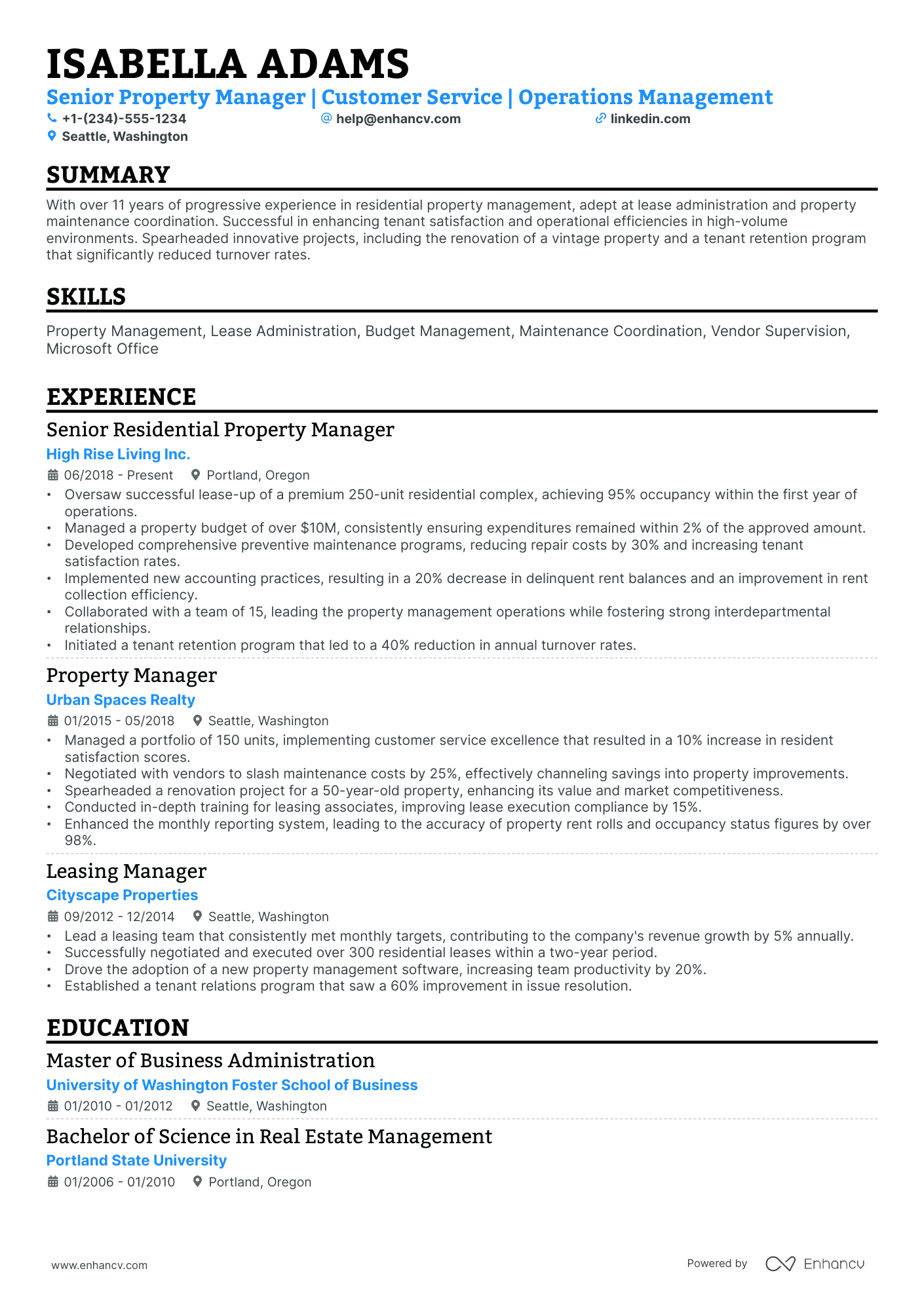 10 Residential Property Manager Resume Examples & Guide for 2025