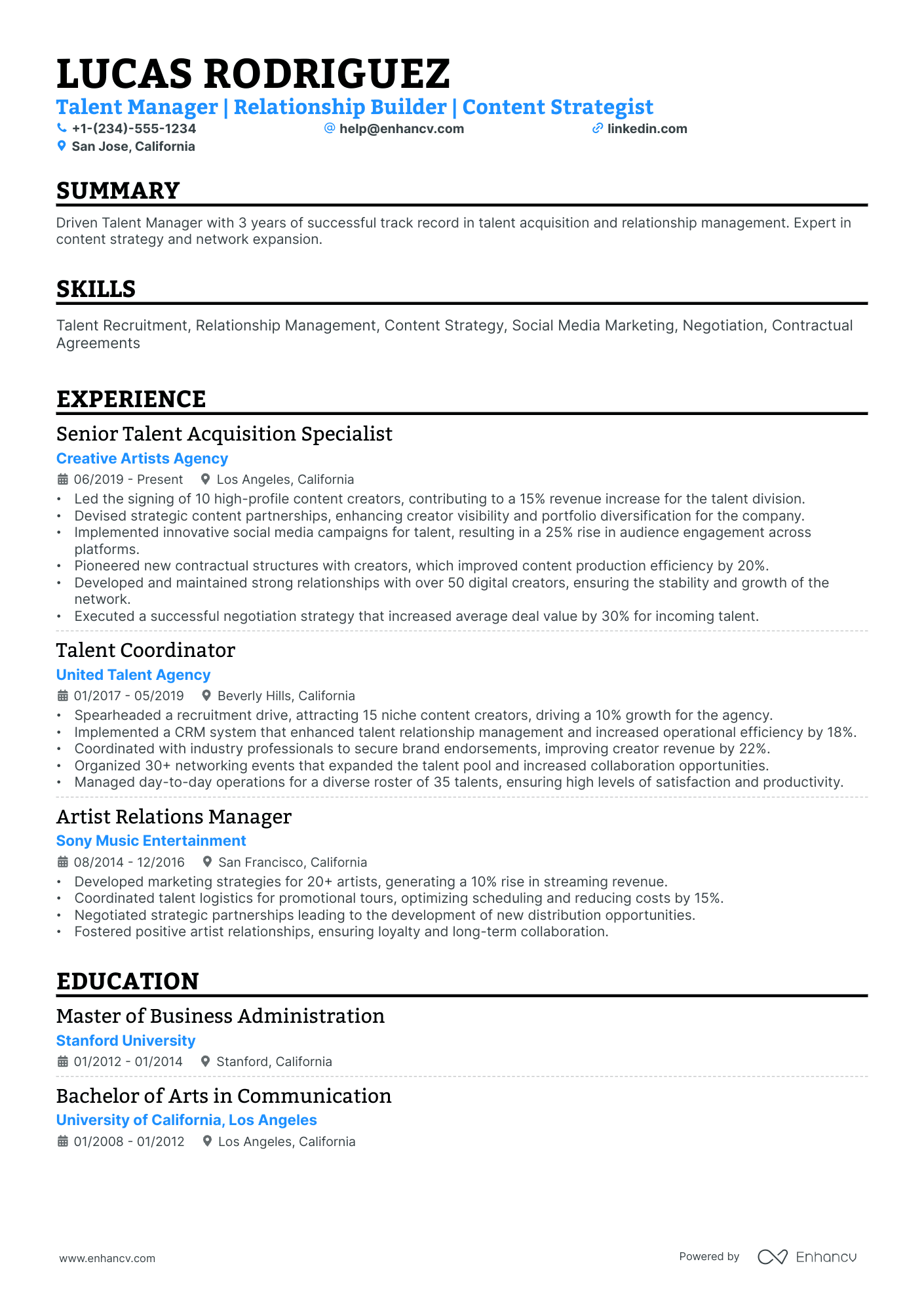 10 Talent Manager Resume Examples & Guide for 2026