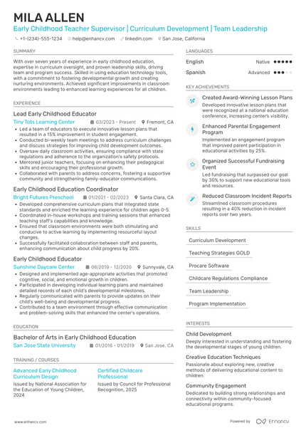 21 Early Childhood Teacher Resume Examples & Guide for 2026