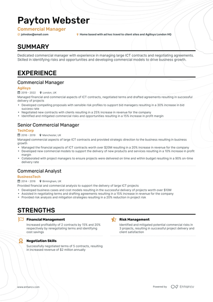 5 Commercial Manager Resume Examples & Guide for 2023