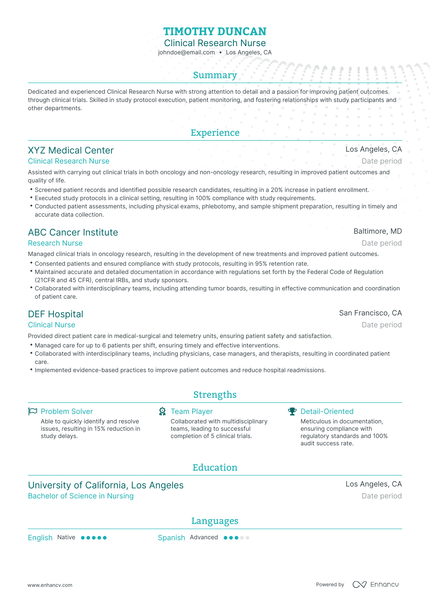 5 Clinical Research Nurse Resume Examples & Guide for 2024