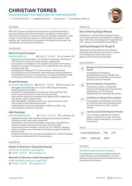 5 Drupal Developer Resume Examples & Guide for 2024