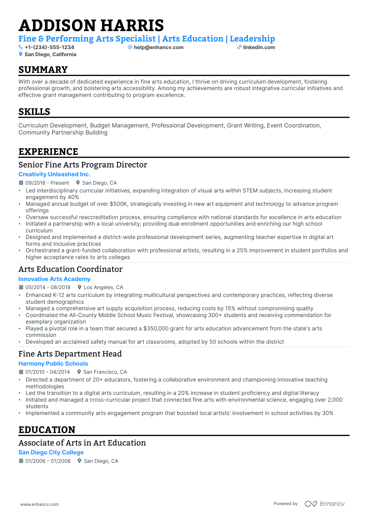 10 Performing Arts Resume Examples & Guide for 2026
