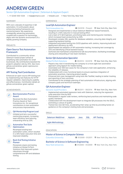 5 QA Automation Resume Examples & Guide for 2024