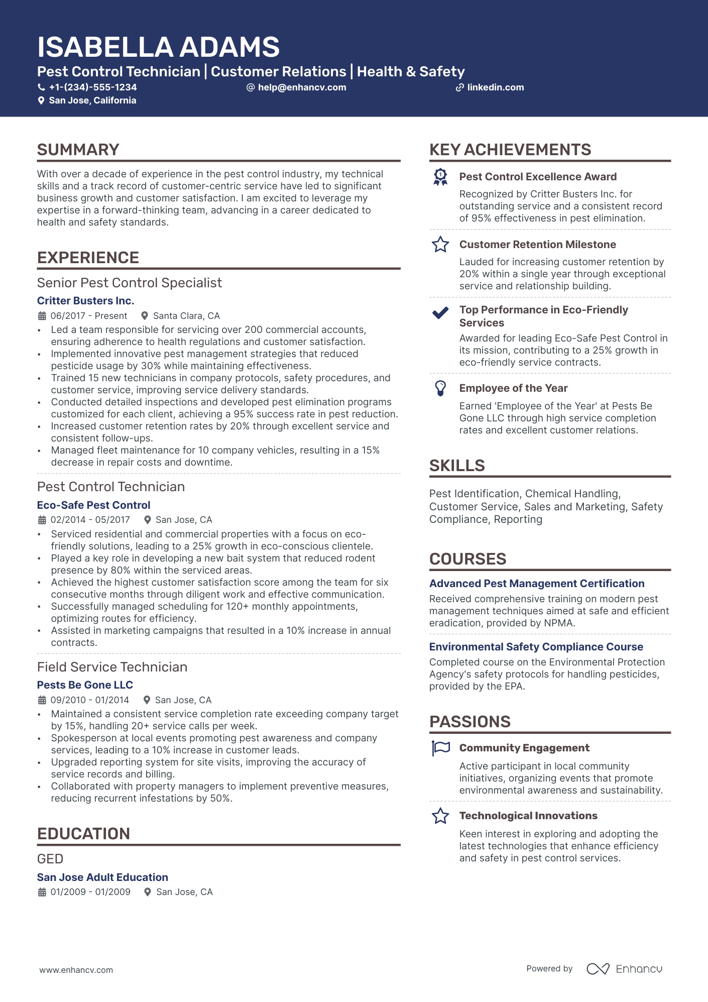 10 Pest Control Resume Examples & Guide for 2026