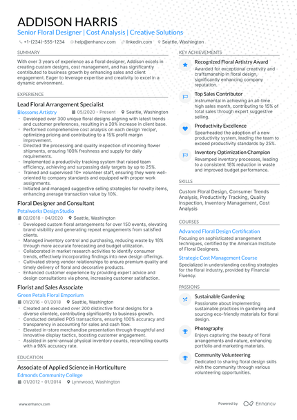 10 Floral Designer Resume Examples & Guide for 2026