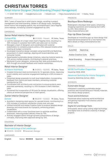 25 Interior Designer Resume Examples & Guide for 2026