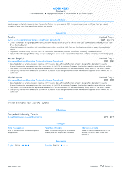 Mechanic Resume Examples | Pro Tips Featured | Enhancv (Layout, Skills ...