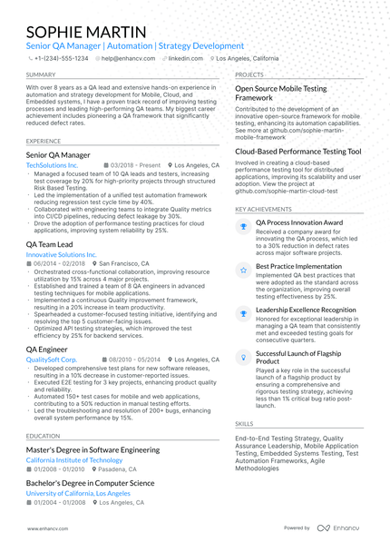 10 Software QA Manager Resume Examples & Guide for 2025