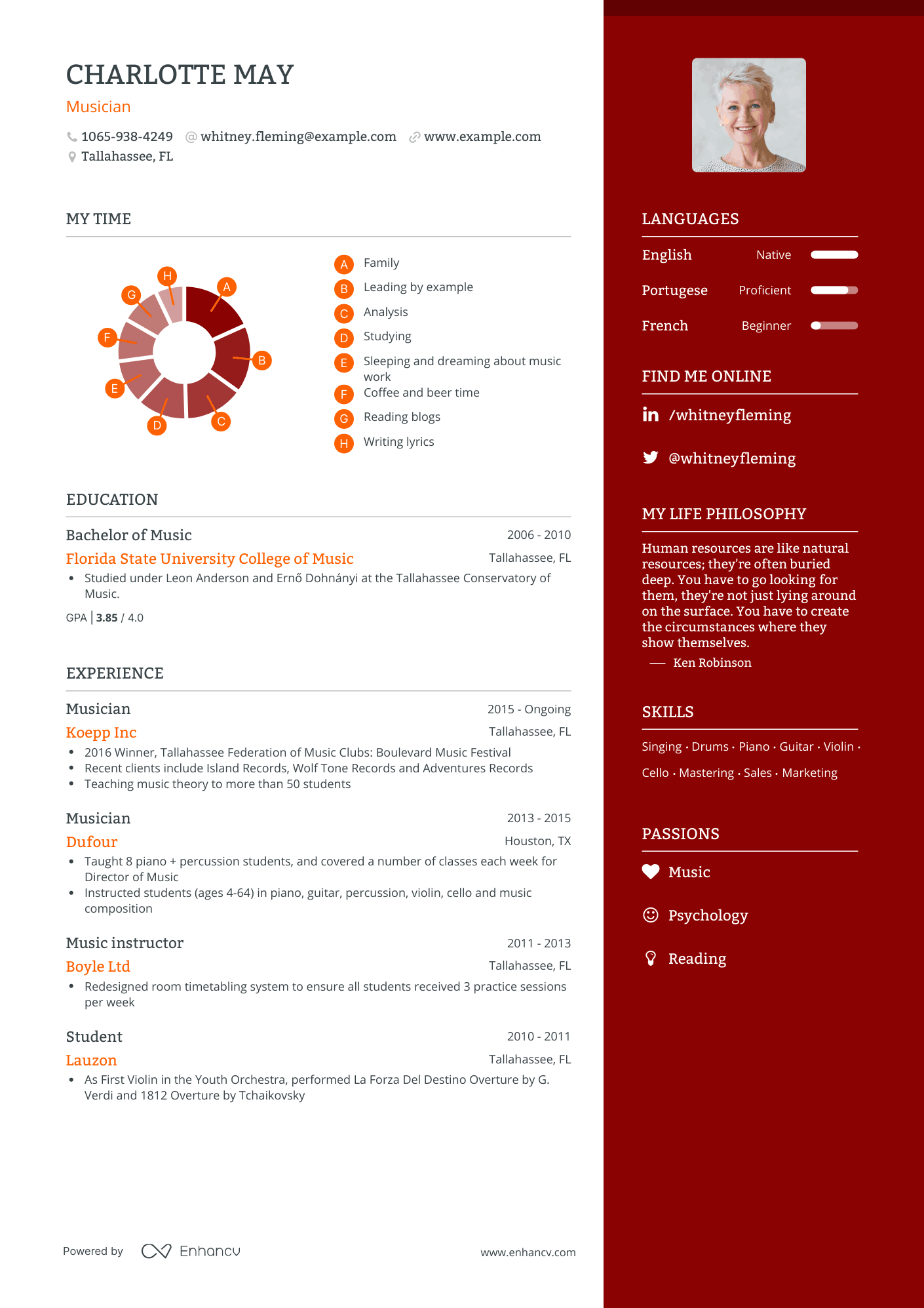 Musician Resume Examples [Inside How-To Tips] | Enhancv (Layout, Skills ...