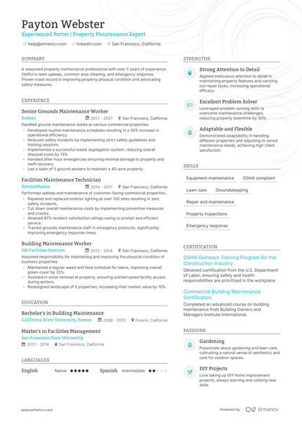 5 Porter Resume Examples & Guide for 2024