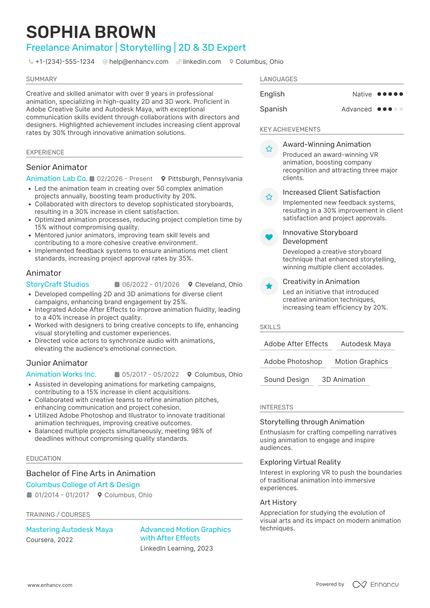 10 Animator Resume Examples & Guide for 2026