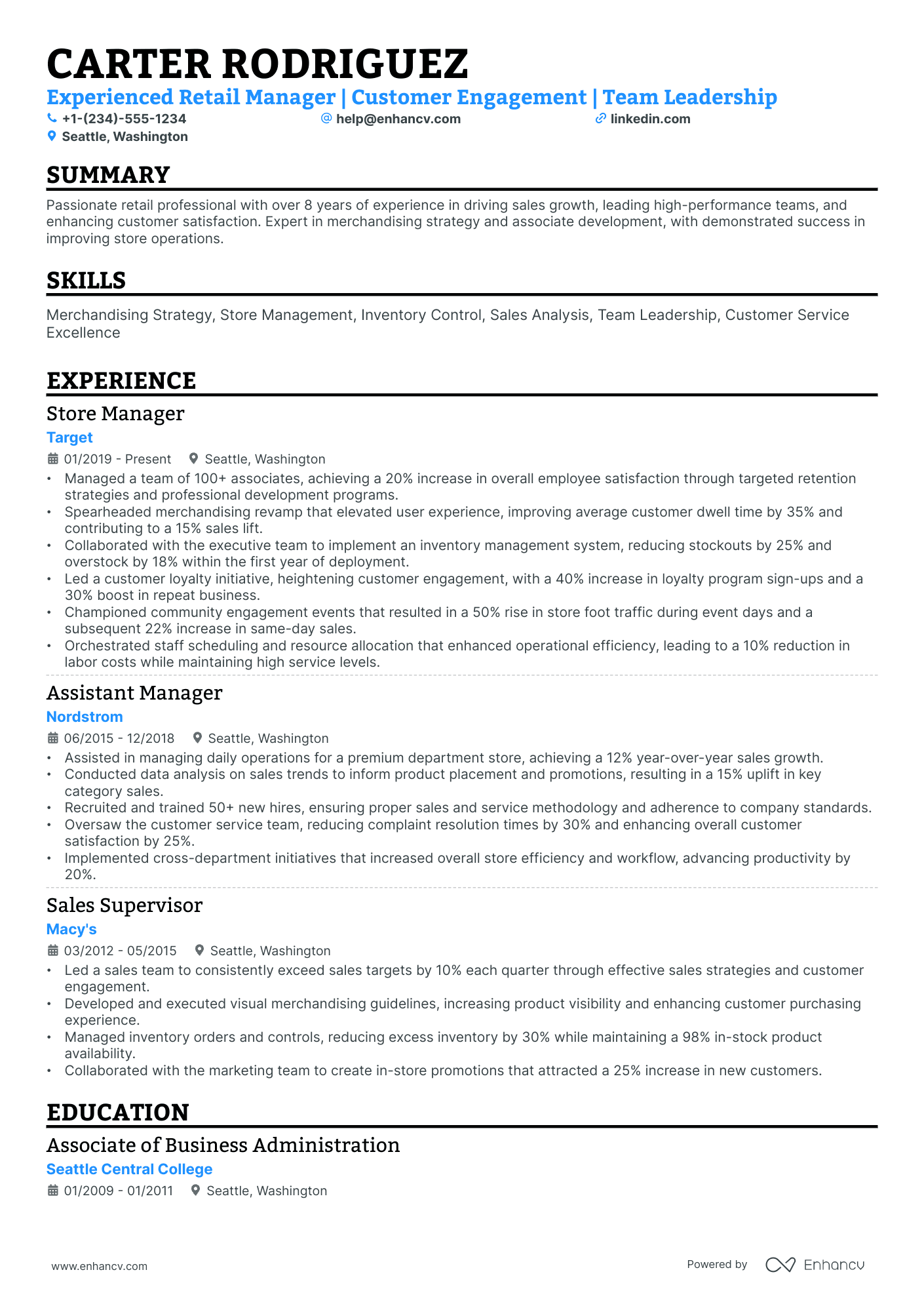 10 Assistant Store Manager Resume Examples, Templates & Guide for 2025