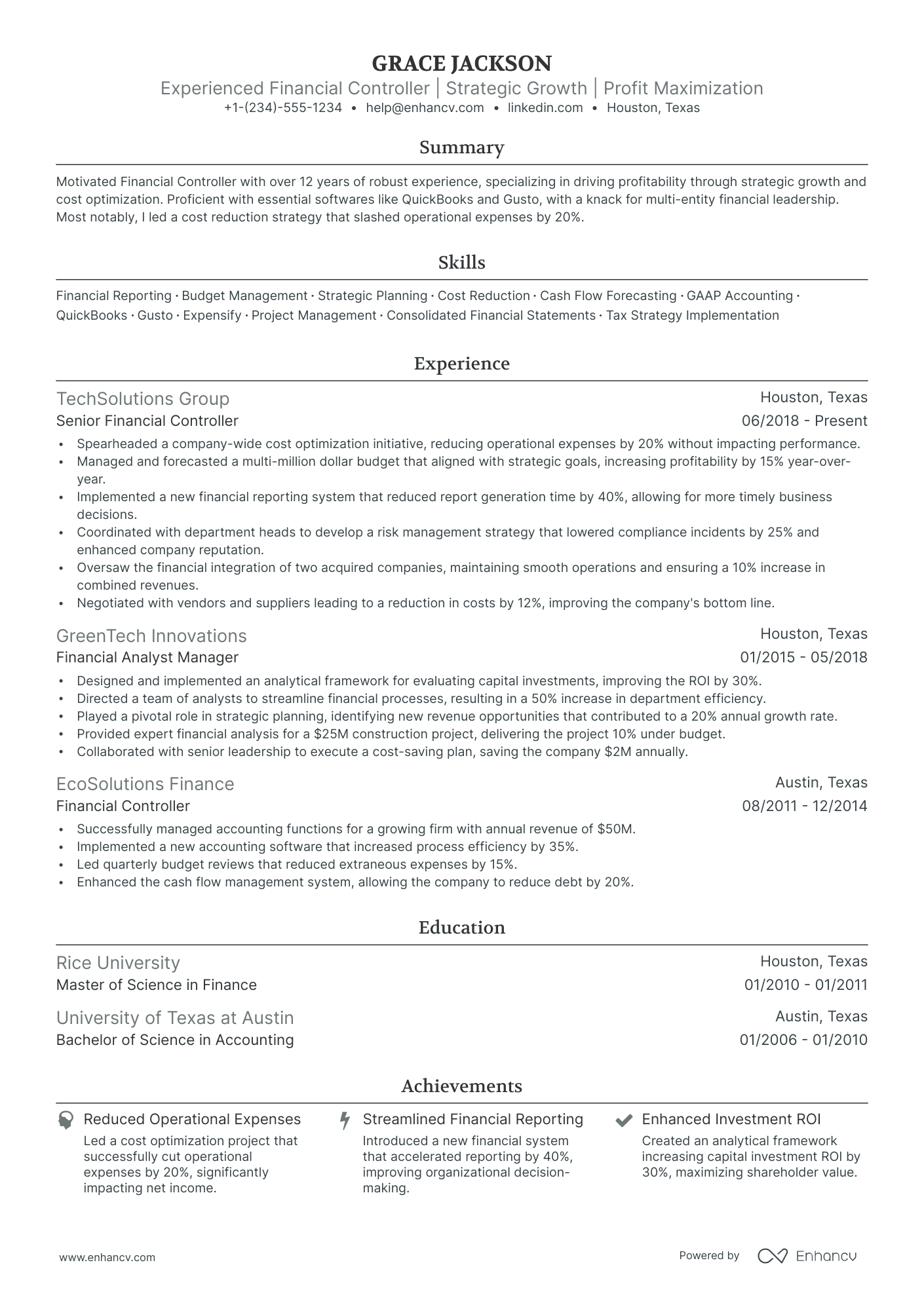 5 Financial Controller Resume Examples & Guide for 2024