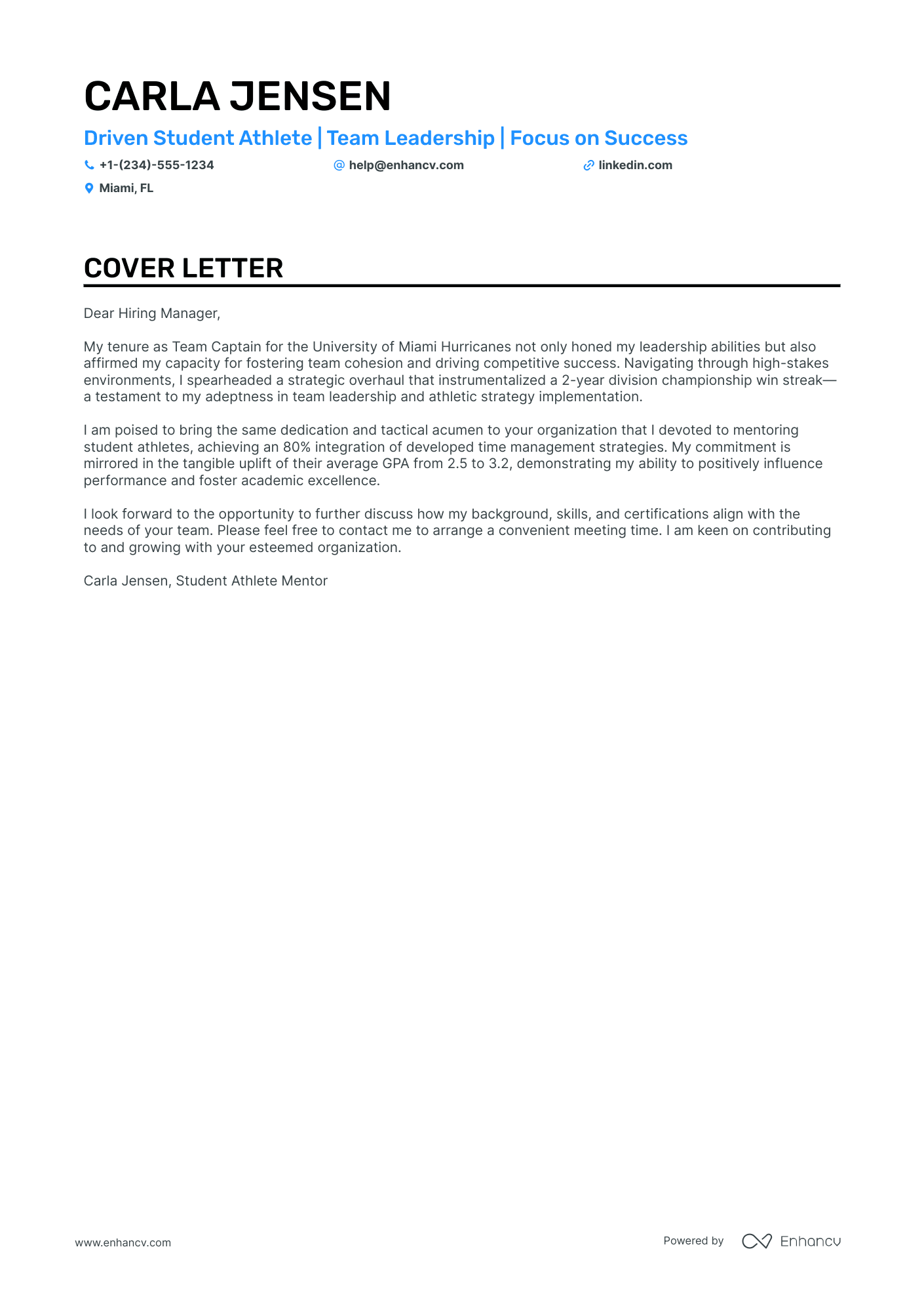 6 Professional Athlete Cover Letter Examples and Template for 2024 ...