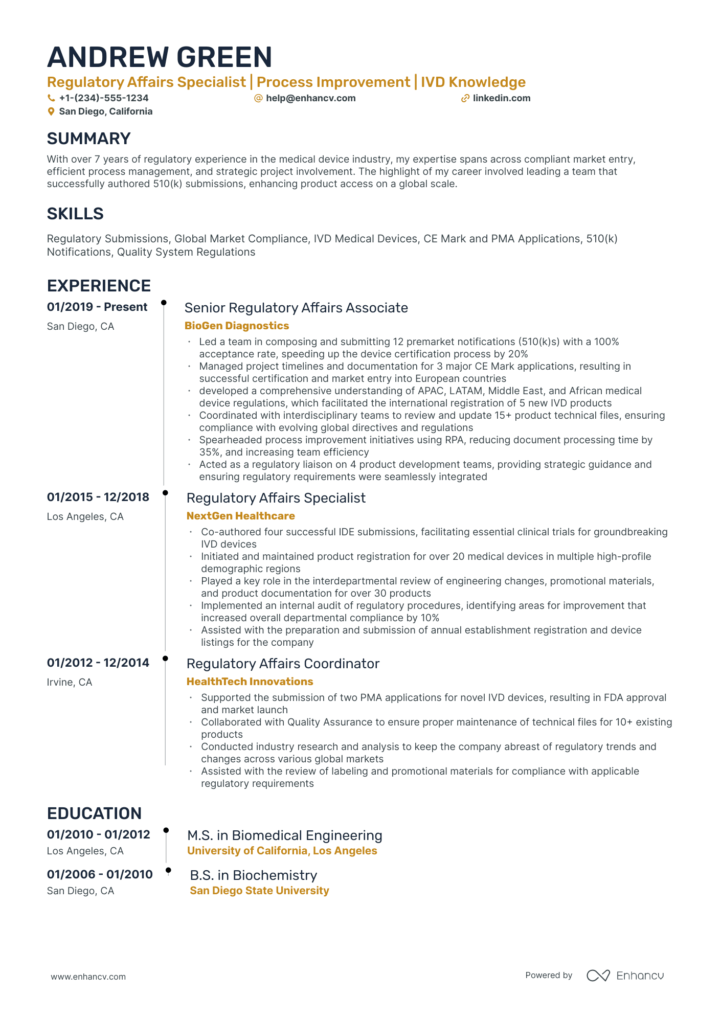 10 Regulatory Affairs Resume Examples & Guide for 2026