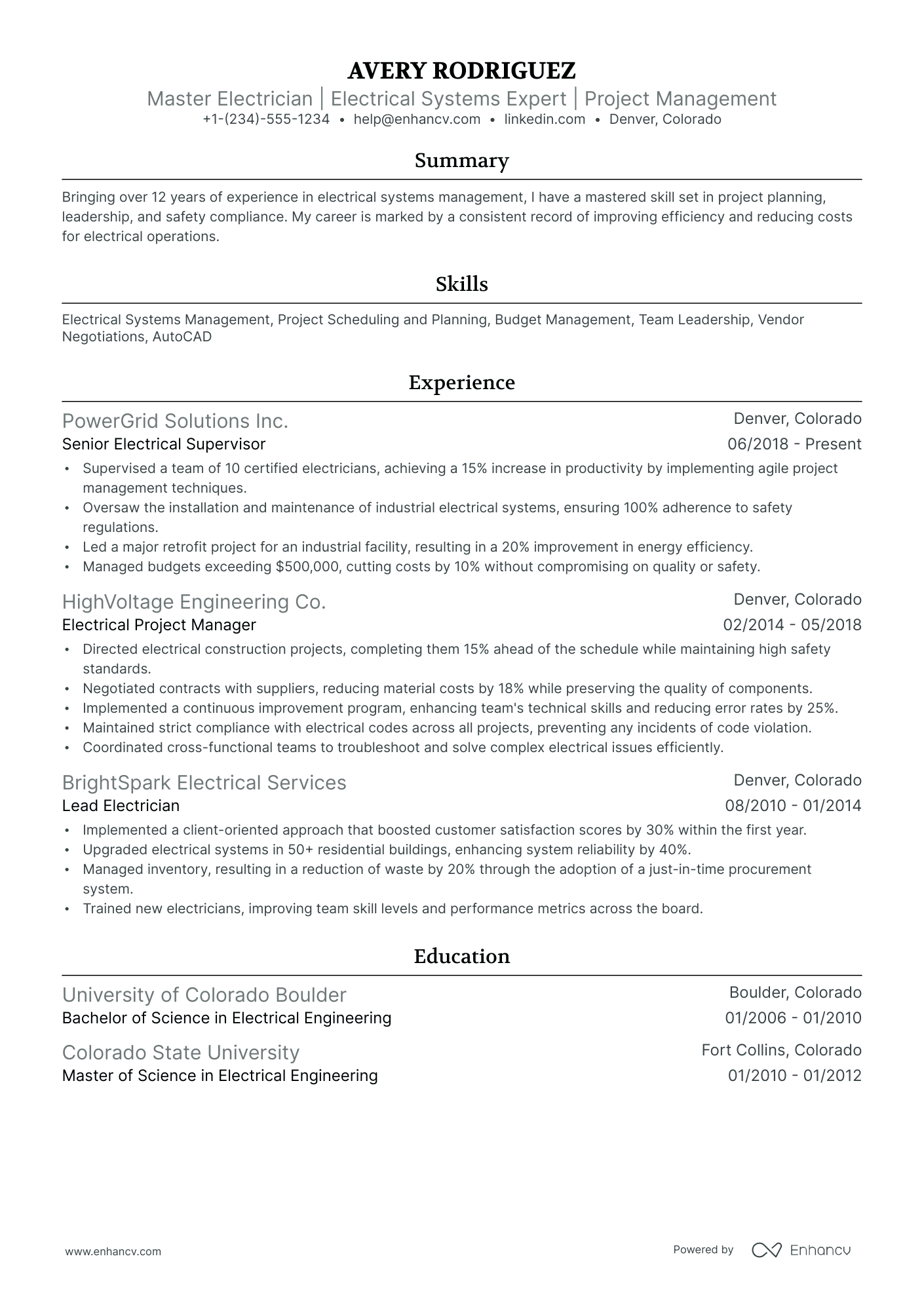 10 Electrical Manager Resume Examples & Guide for 2026