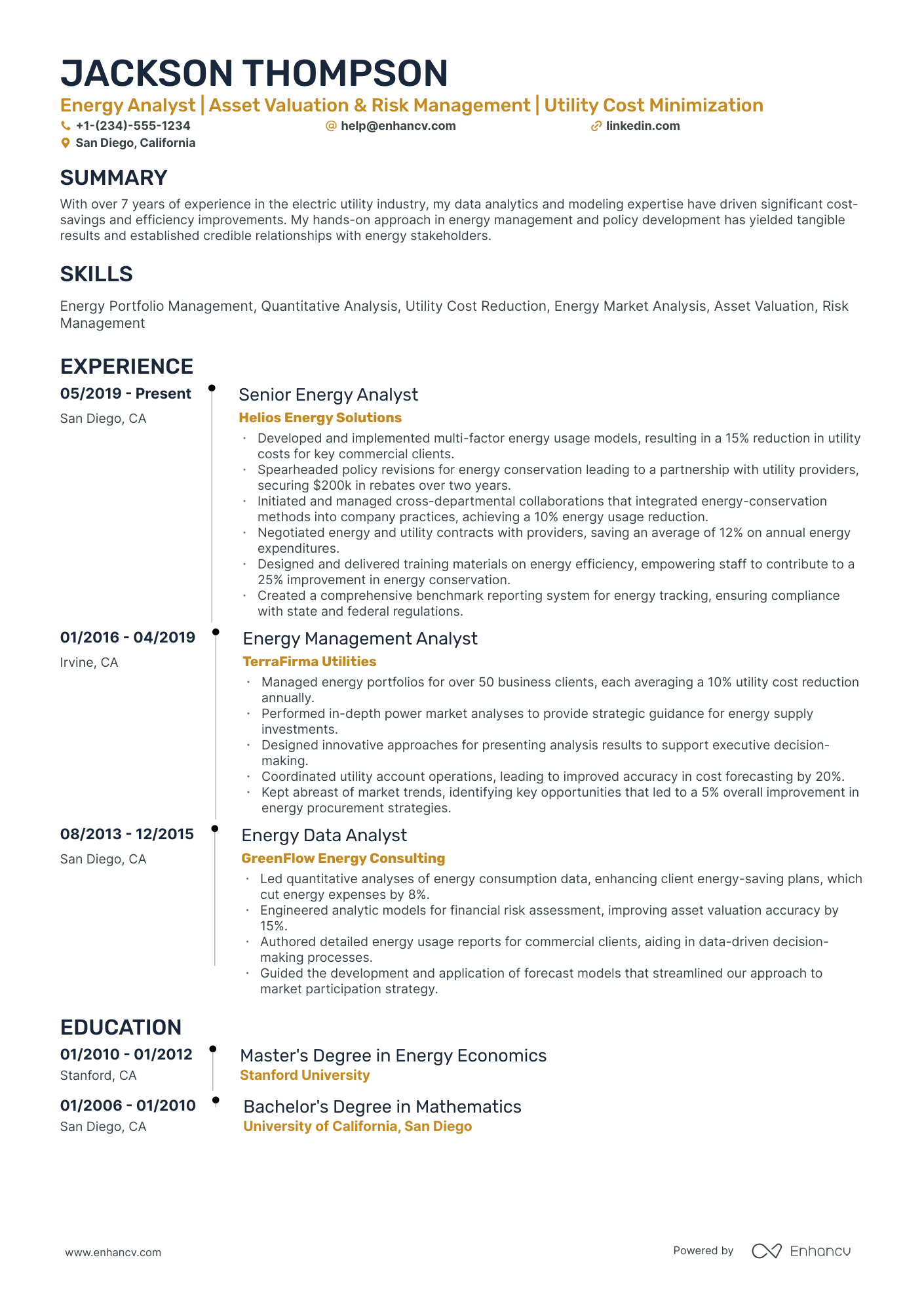 10 Energy Manager Resume Examples & Guide for 2026