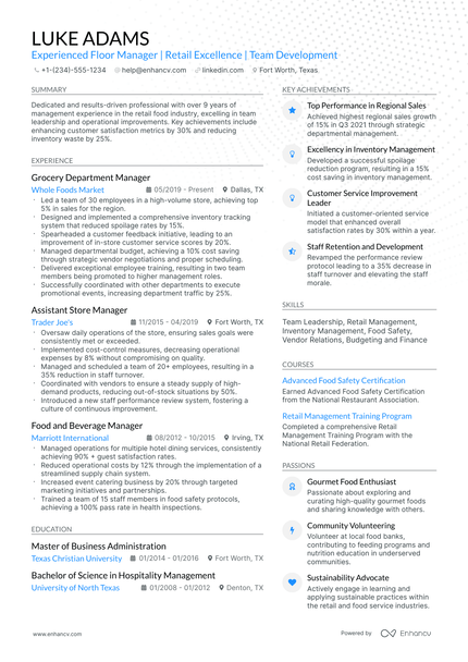 10 Floor Manager Resume Examples, Templates & Guide for 2026