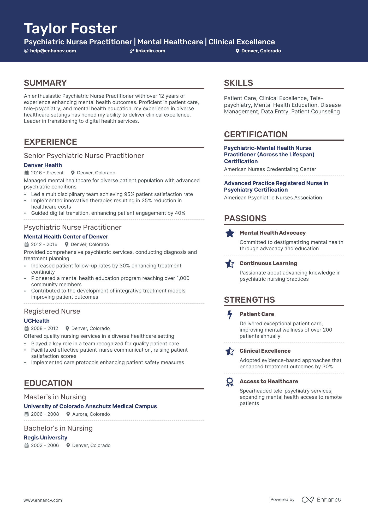10 Psychiatric Nurse Practitioner Resume Examples & Guide for 2025