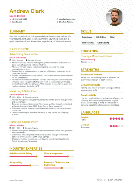 Sales Intern Resume Examples & Guide for 2023 (Layout, Skills, Keywords ...
