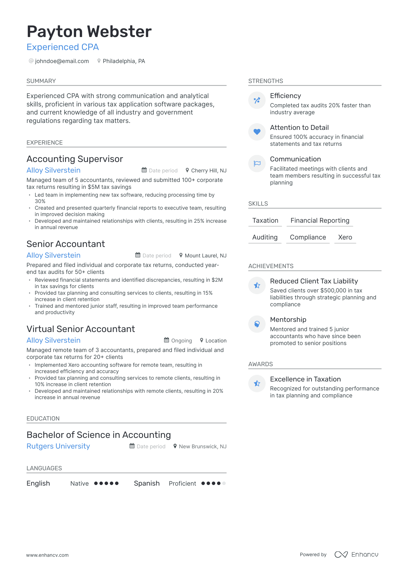 5 Cpa Resume Examples & Guide For 2024