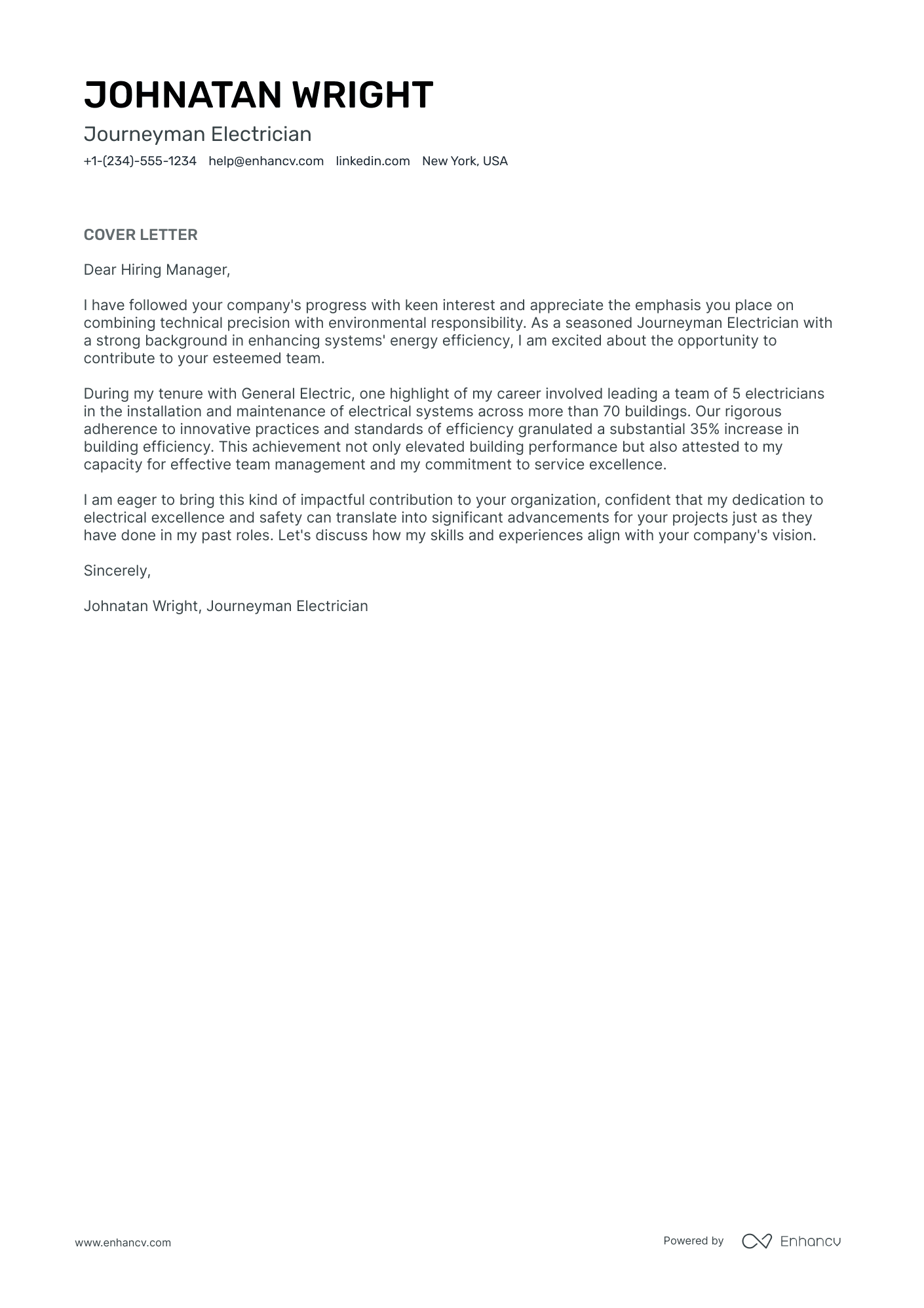 5 Professional Electrician Cover Letter Examples and Template for 2024 ...