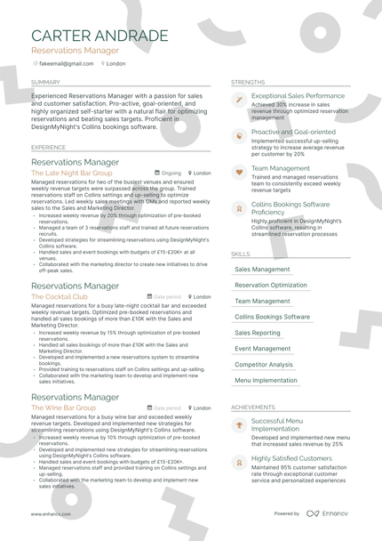 5 Reservations Manager Resume Examples & Guide for 2024