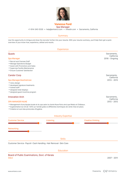 Spa Manager Resume Examples & Guide for 2023 (Layout, Skills, Keywords ...