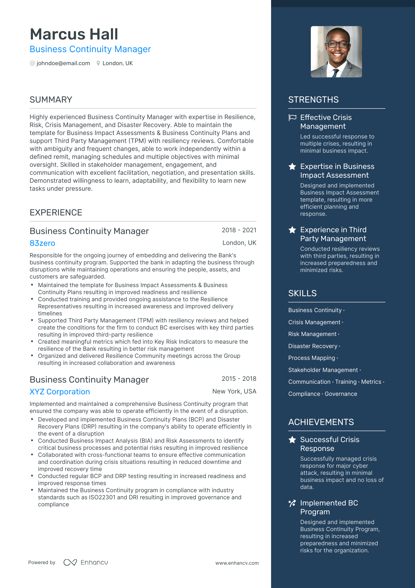5 Business Continuity Manager Resume Examples & Guide for 2023