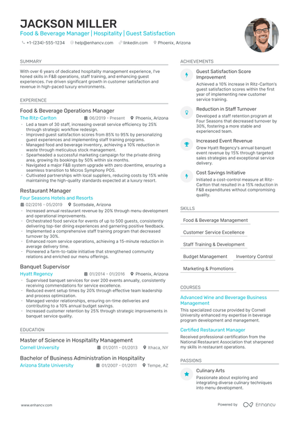 5 Food and Beverage Manager Resume Examples & Guide for 2024