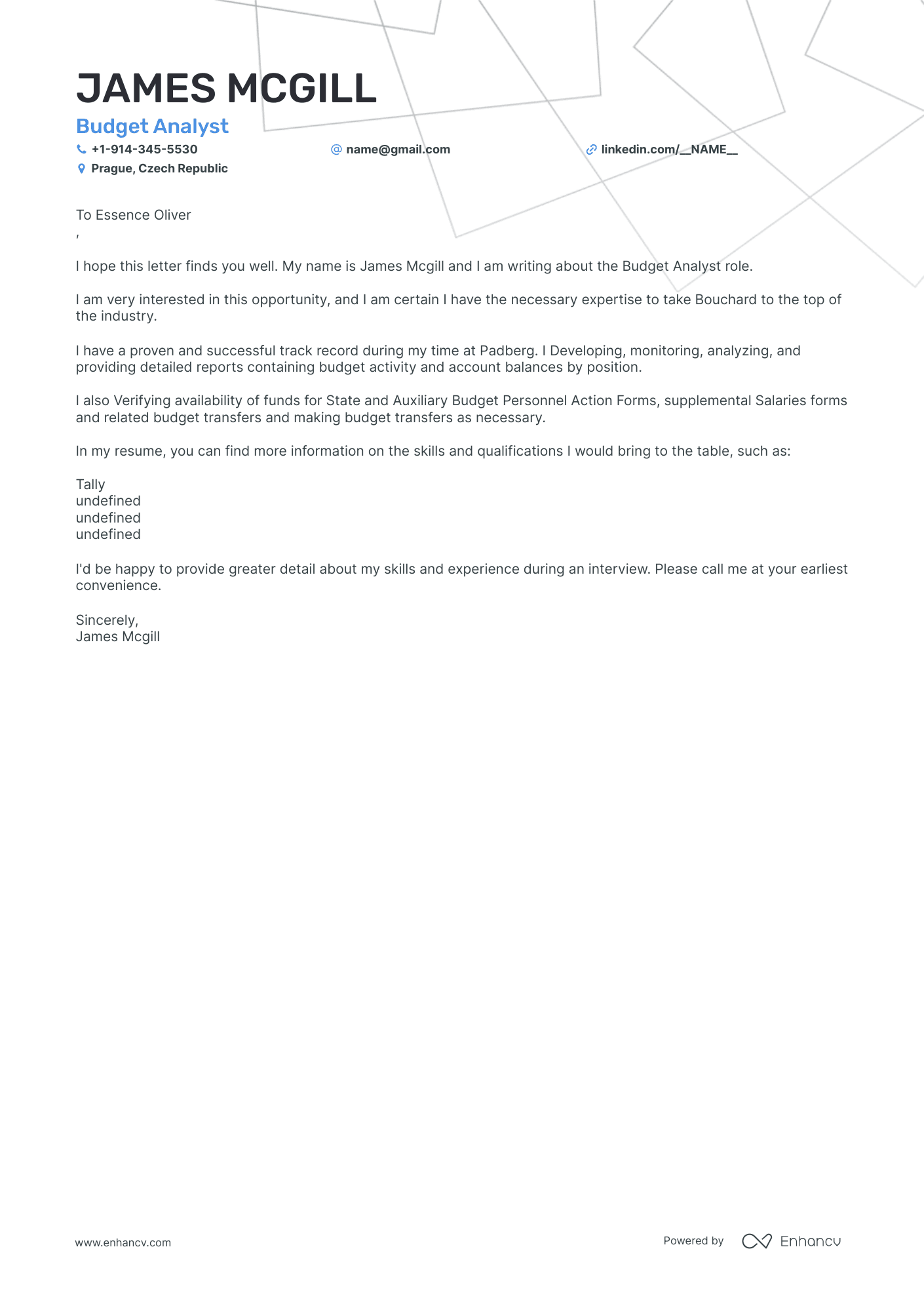 Real Budget Analyst Cover Letter Example for 2024