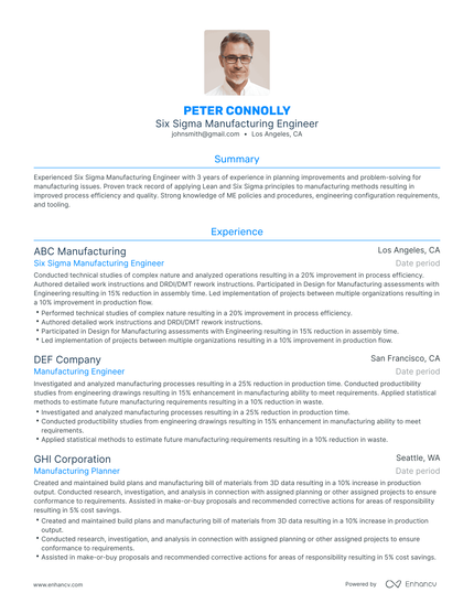 5 Six Sigma Resume Examples & Guide for 2024