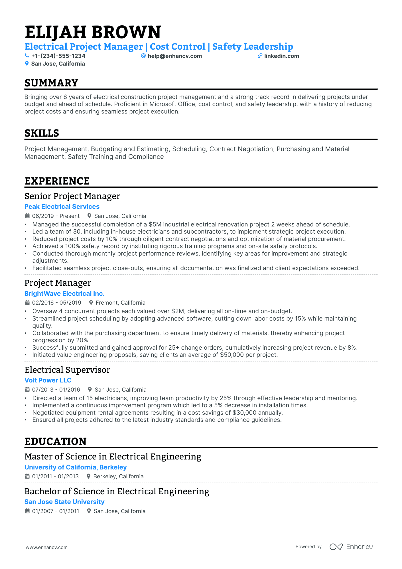 10 Electrical Project Manager Resume Examples & Guide for 2026