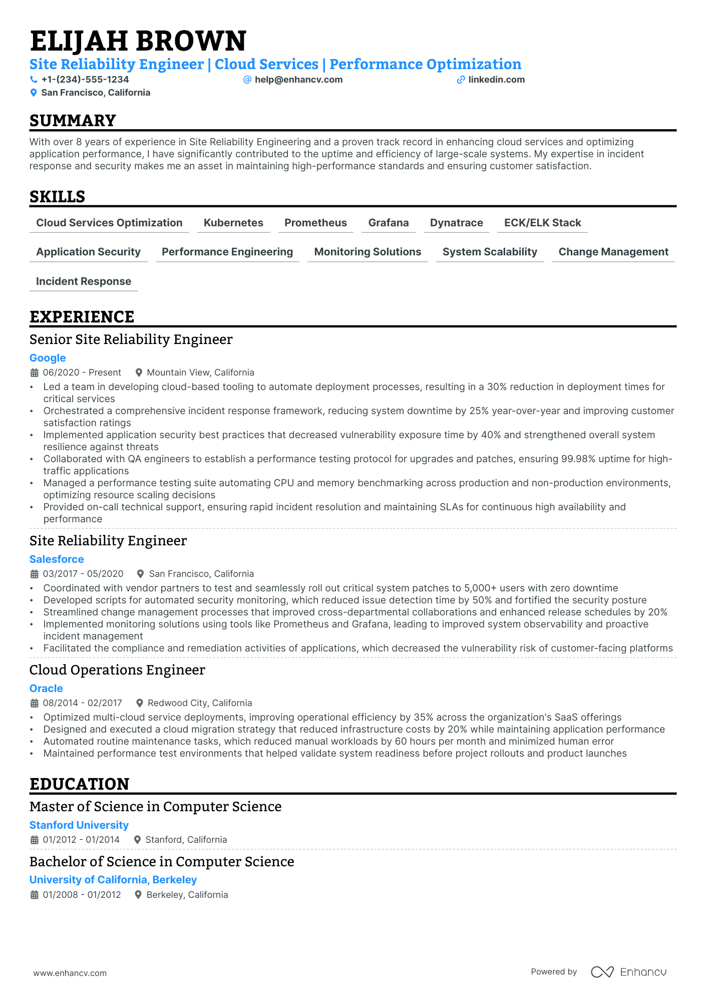 5 Site Reliability Engineer Resume Examples & Guide for 2024