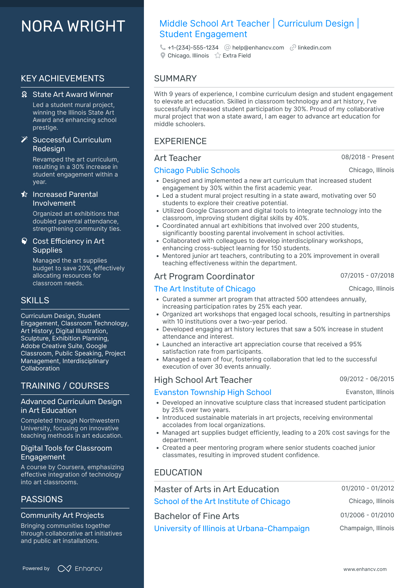 14 Art Teacher Resume Examples & Guide for 2025