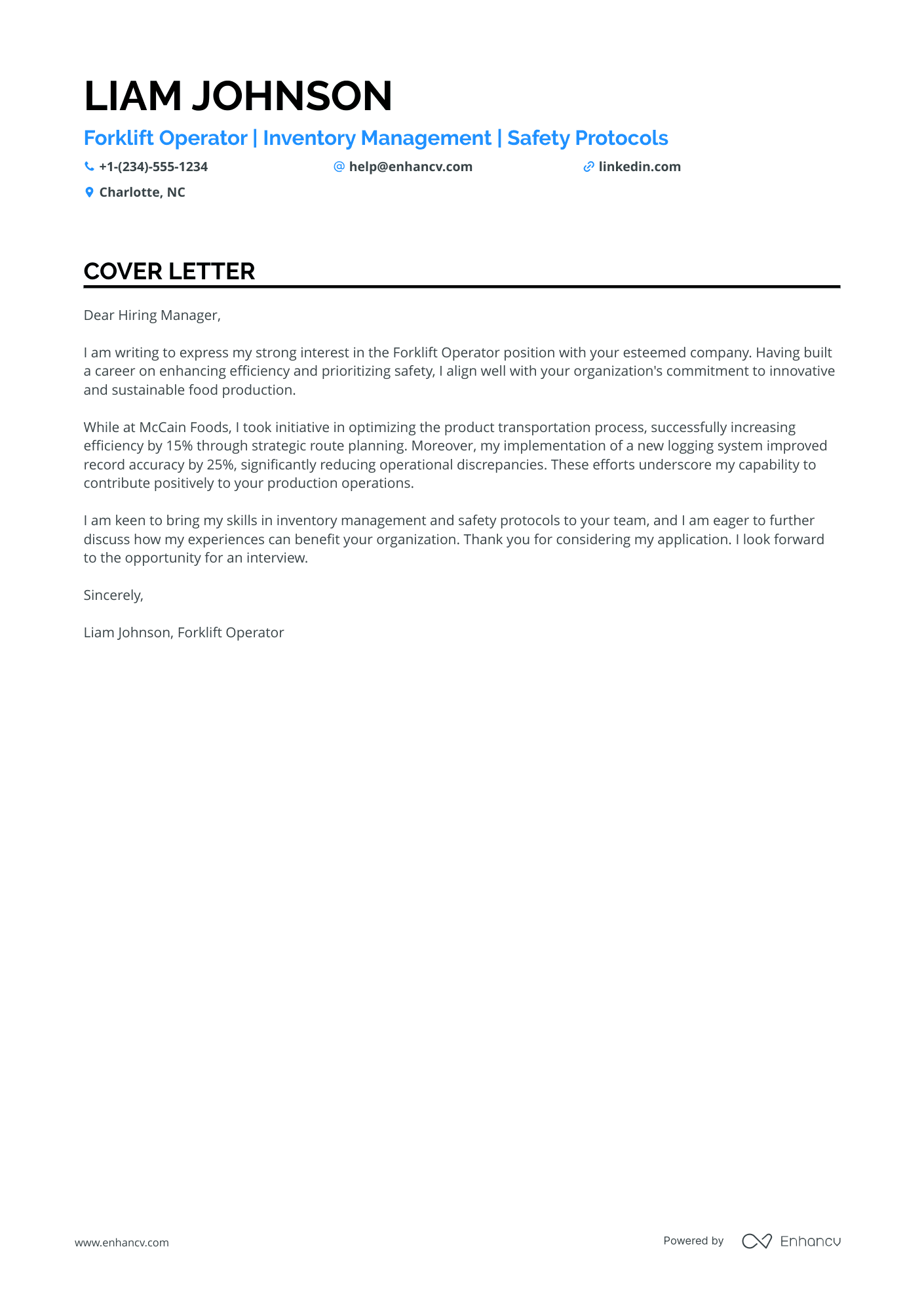 5 Professional Forklift Operator Cover Letter Examples and Template for ...