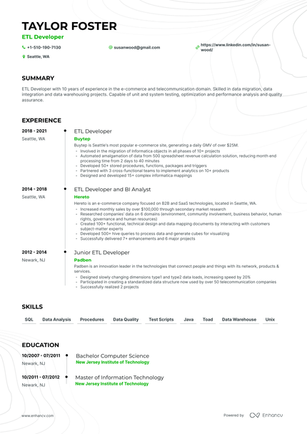 10 ETL Developer Resume Examples & Guide for 2023