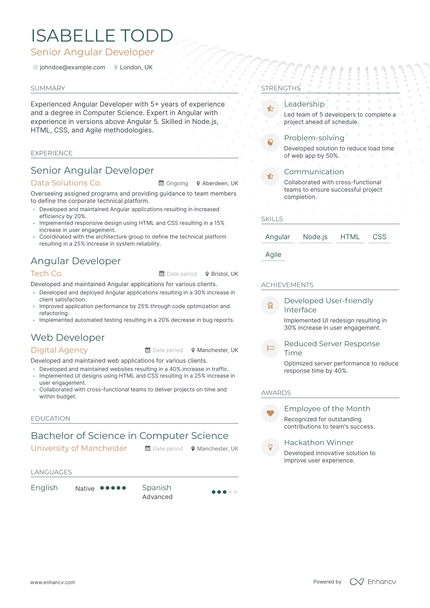 5 Angular Developer Resume Examples & Guide for 2023
