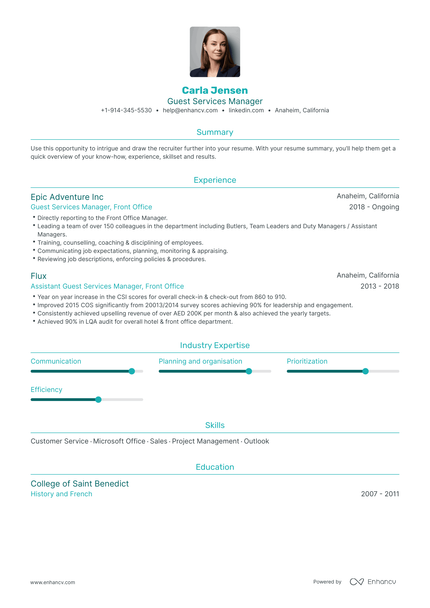 Guest Services Manager Resume Examples & Guide for 2023 (Layout, Skills ...