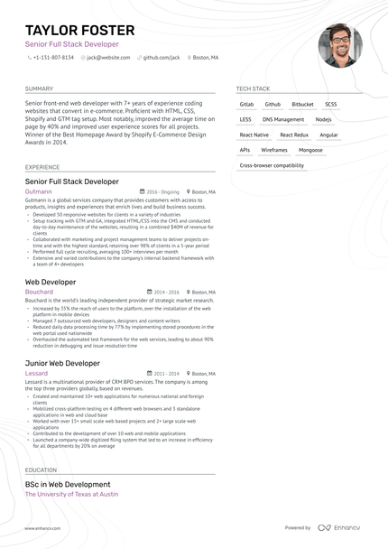 8 Web Developer Resume Examples & Guide for 2023