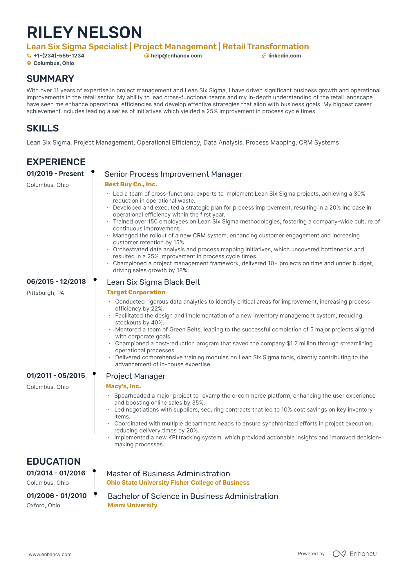 10 Six Sigma Resume Examples & Guide for 2025