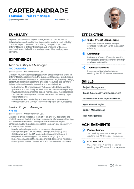 5 Technical Project Manager Resume Examples & Guide for 2024