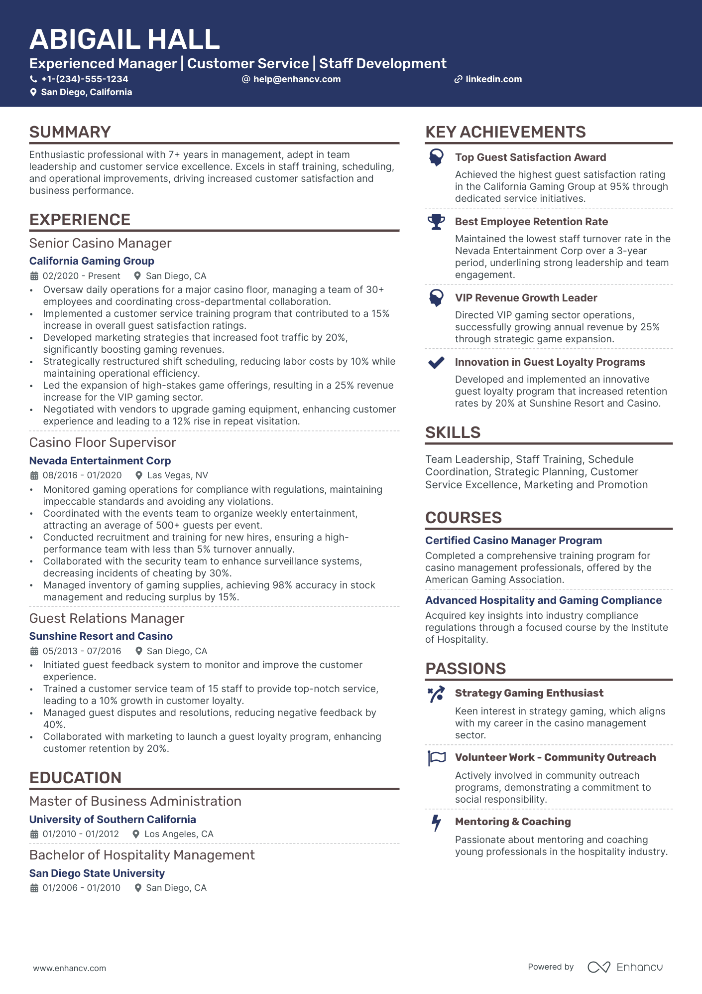 10 Casino Manager Resume Examples & Guide for 2026